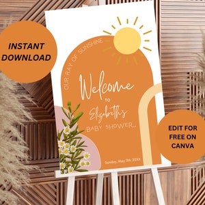 Editable Our Ray of Sunshine Baby Shower Welcome Sign Dusty Pink - Etsy