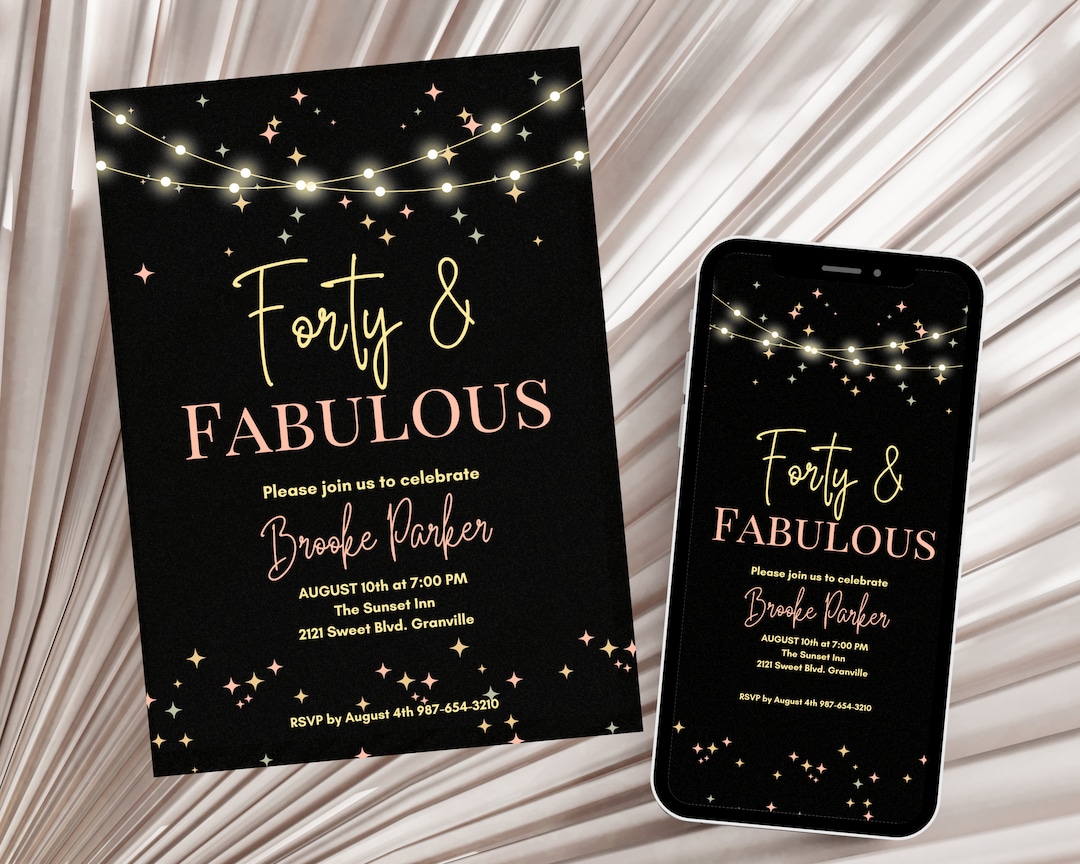 Editable 40th Birthday Invitation: Gold, Pink & Black (digital Template ...