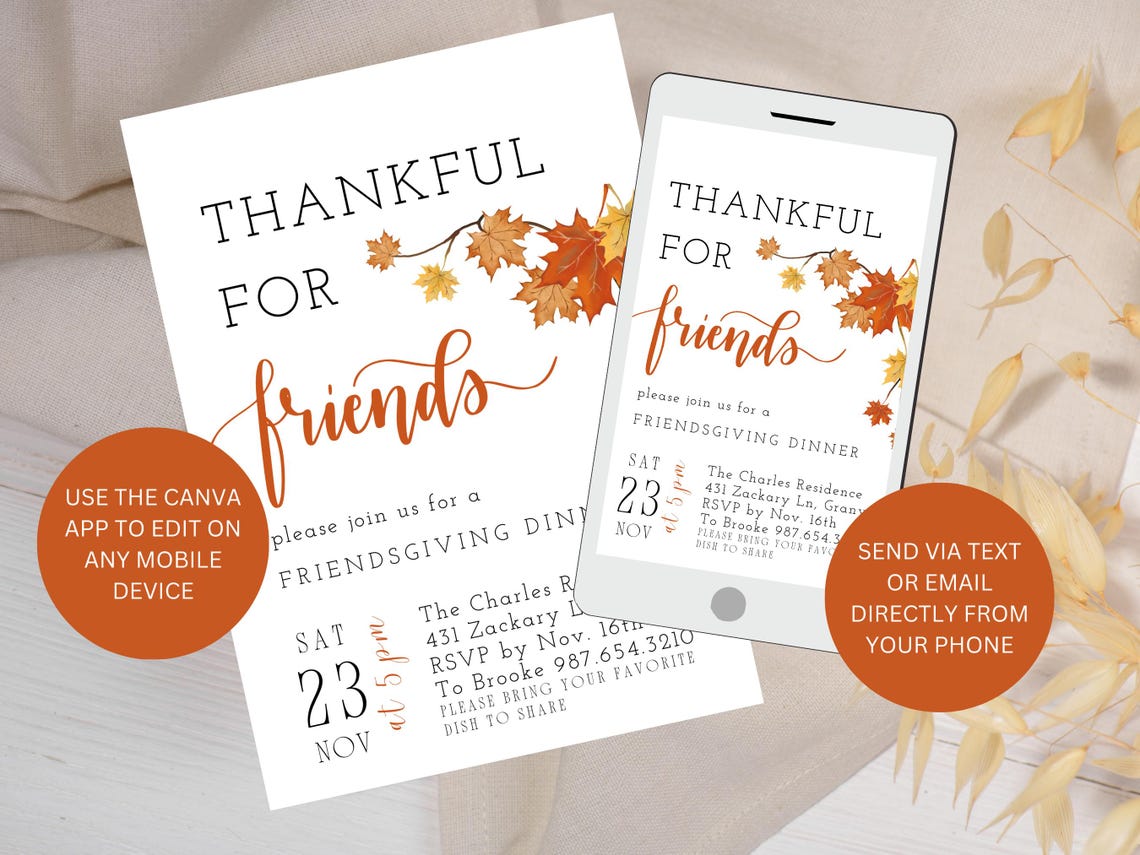 Editable Friendsgiving Invitation: Autumn Celebration With Mobile ...