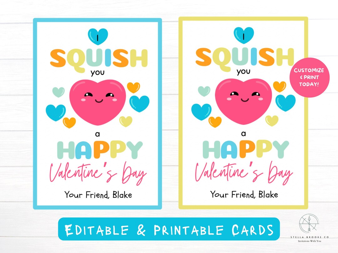 Editable Squishy Valentine's Day Printable Cards/tags - Etsy