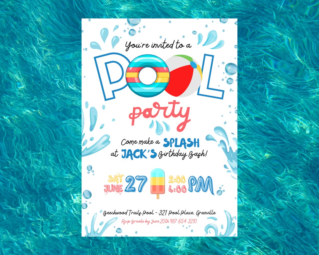 Editable Pool Party Printable Birthday Invitation - Etsy