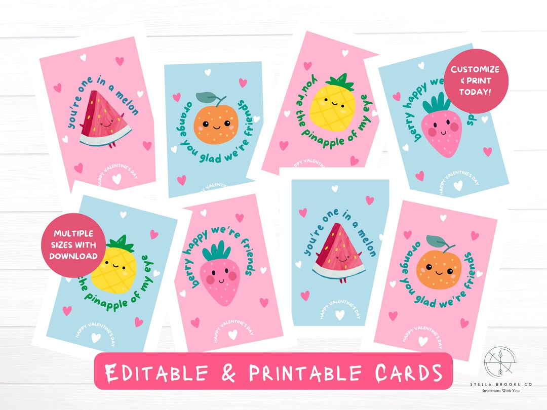 Editable Funny Fruit Valentine's Day Cards for Teachers and Classrooms ...