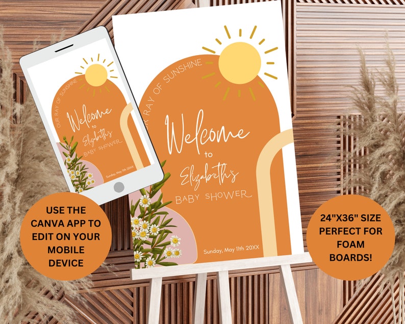 Editable Our Ray of Sunshine Baby Shower Welcome Sign Dusty Pink - Etsy