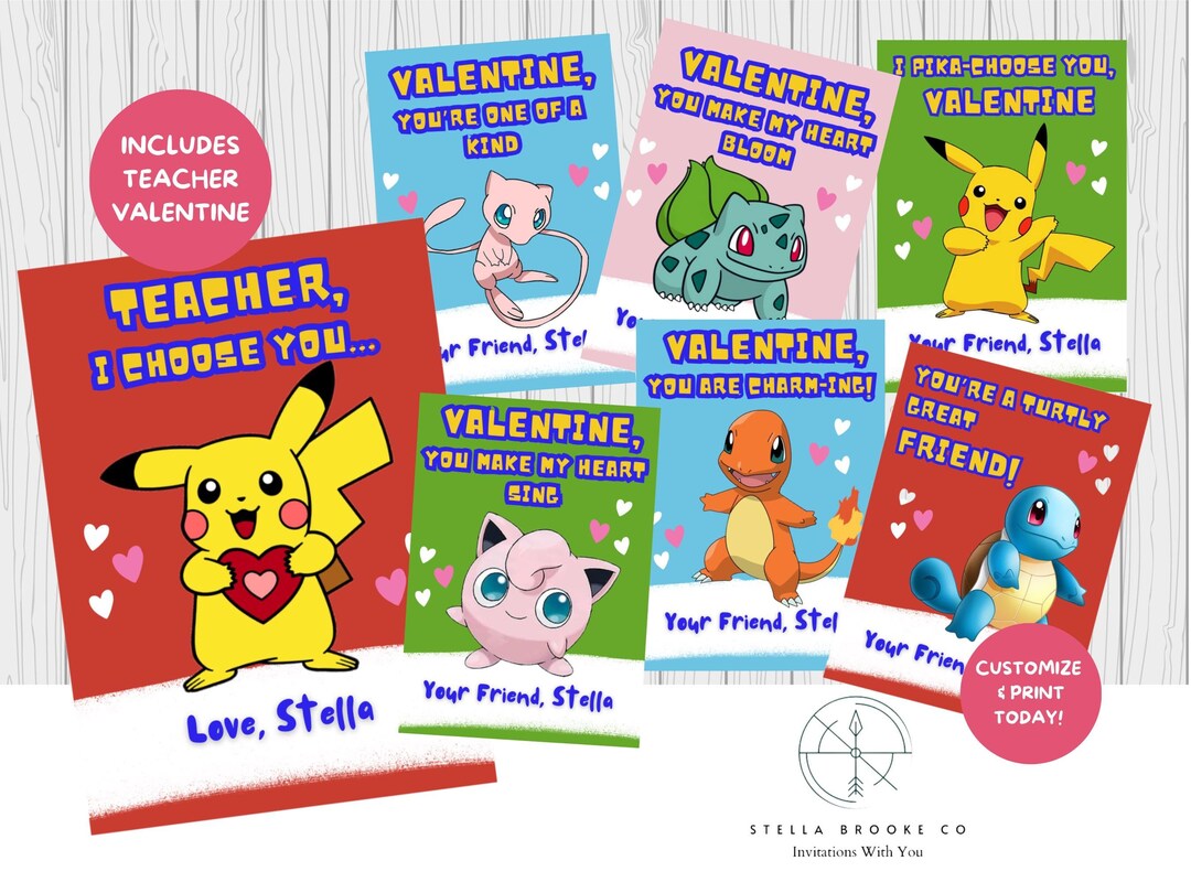 Customizable Pokemon Valentine's Day Cards: Pikachu and Friends ...