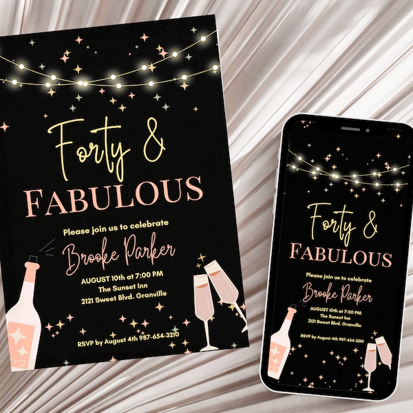 Forty and Fabulous Woman 40th Birthday Digital Editable Invitation - Etsy