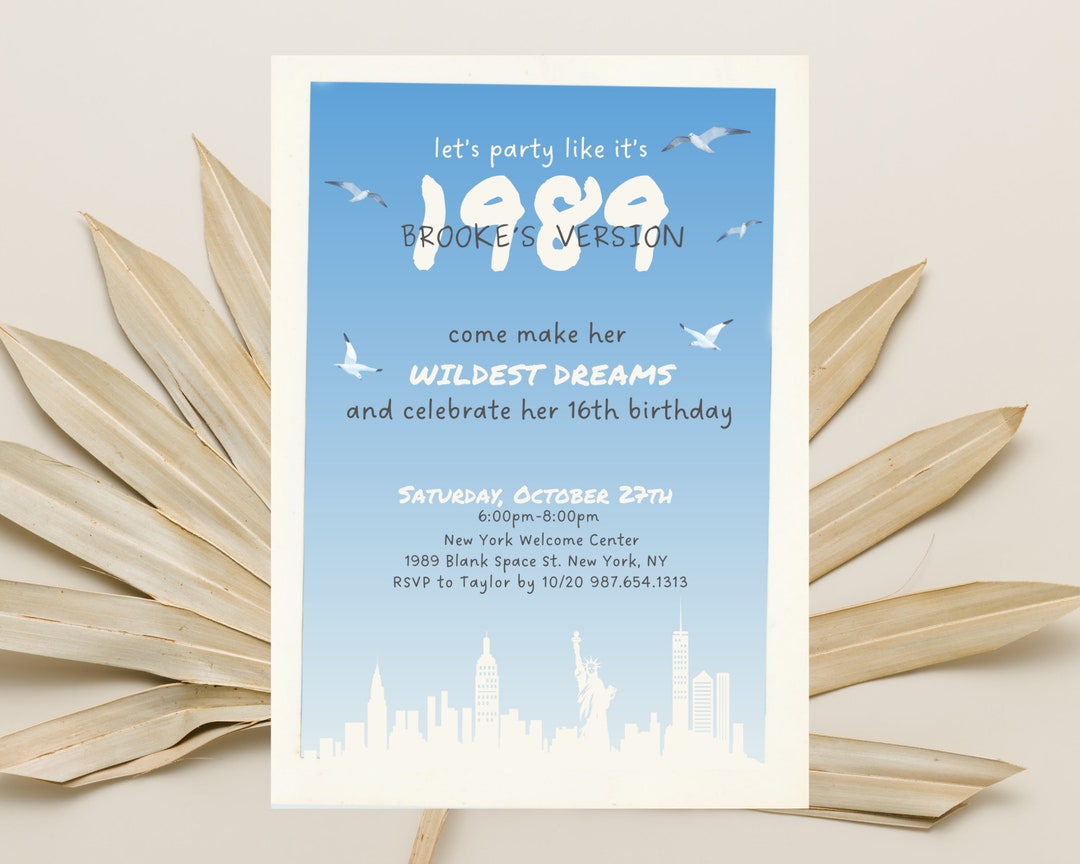 Customizable Taylor Swift 1989-inspired Printable Birthday Invitation ...