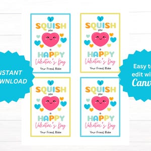 Personalized Squishy Valentine's Day Cards: Editable Printable Tags for ...