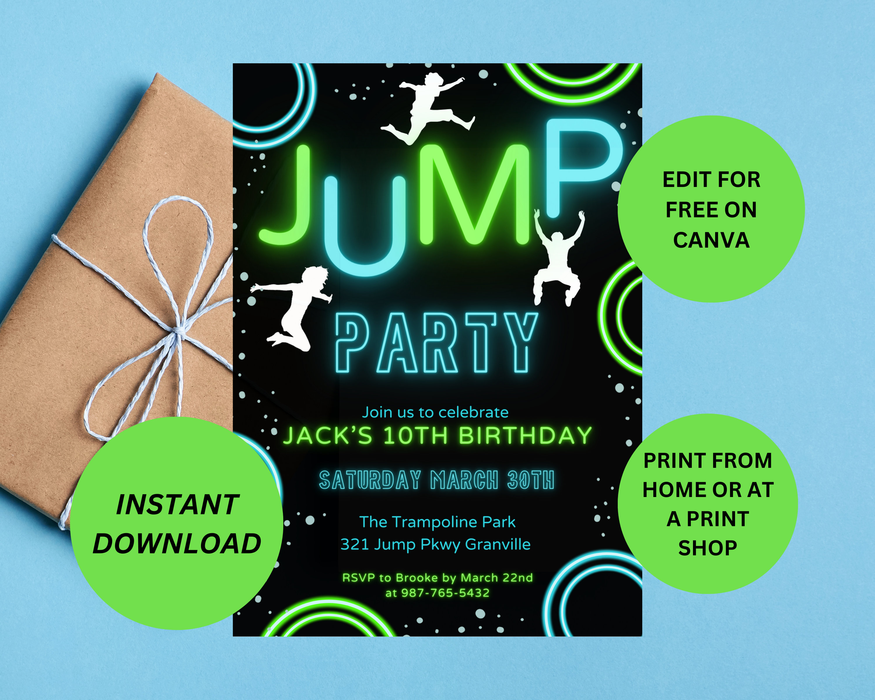 Editable Jump Party Birthday Invitation Template - Etsy