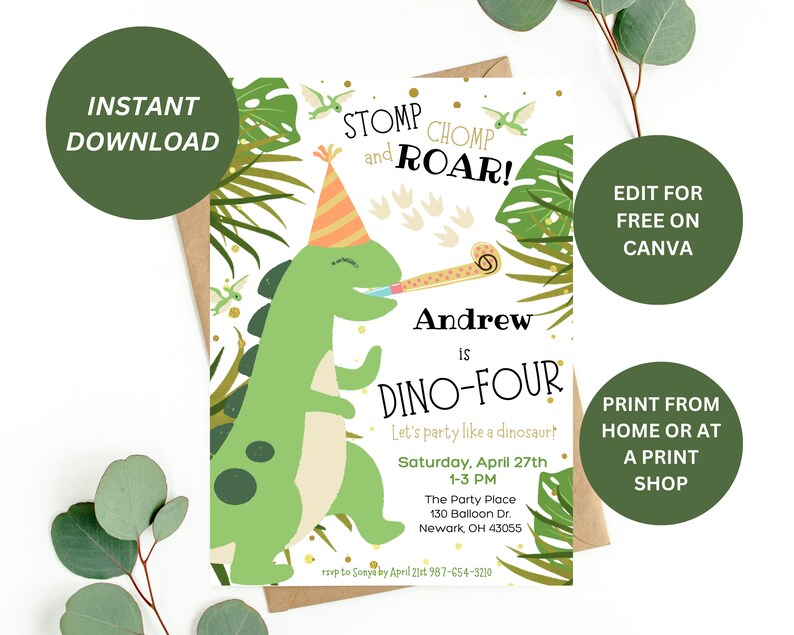Editable Stomp, Chomp, and Roar Dinosaur Printable Invitation - Etsy