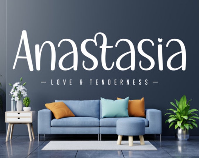Anastasia Script Font Wall Art: Minimalist Living Room Decor (24x36in ...