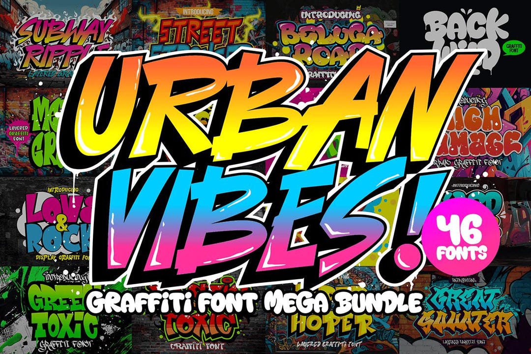 Urban Graffiti Font Mega Bundle: 46 Street Art Styles (instant Download ...