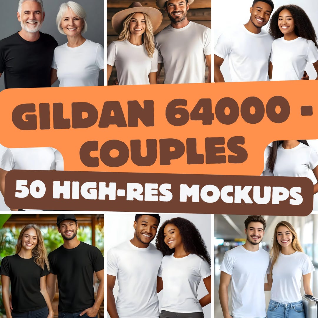 Gildan Couples T-shirt Mockup Bundle: 50 High-res JPG Images for ...
