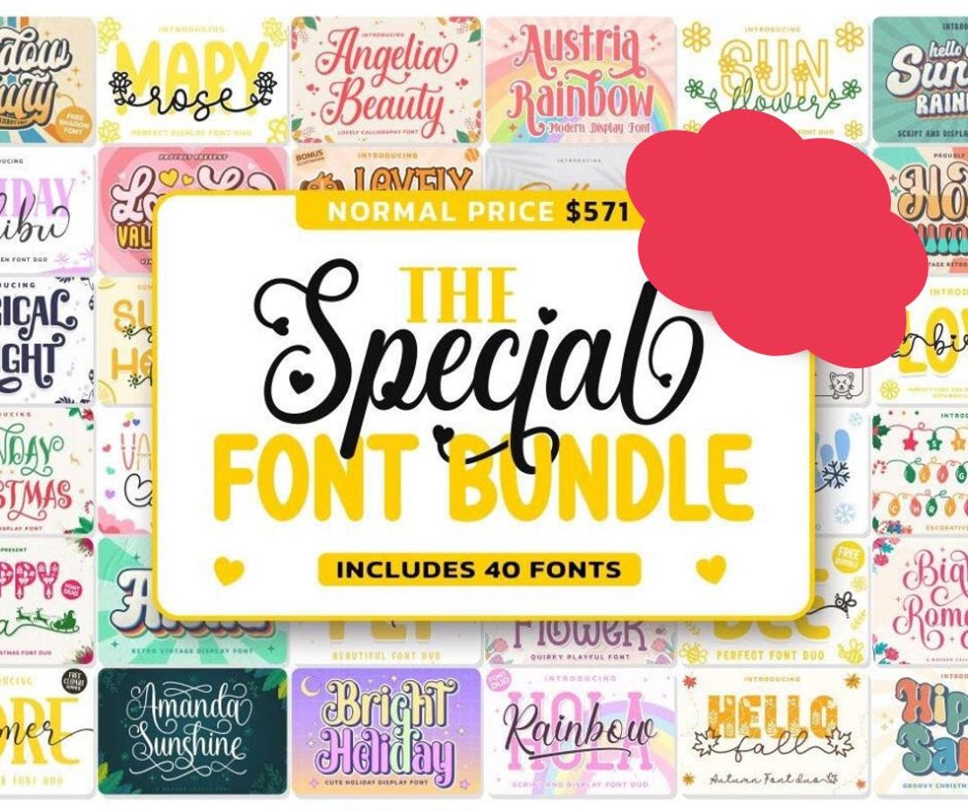 Crafting Font Bundle – 40 Handwritten, Script & Cute Fonts (digital ...