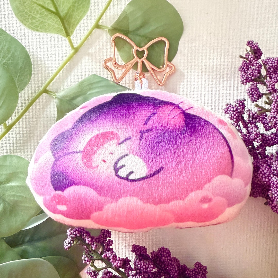 Purple Cat Pillow Keychain – Squish Me for Healing, Cushion Keychain ...