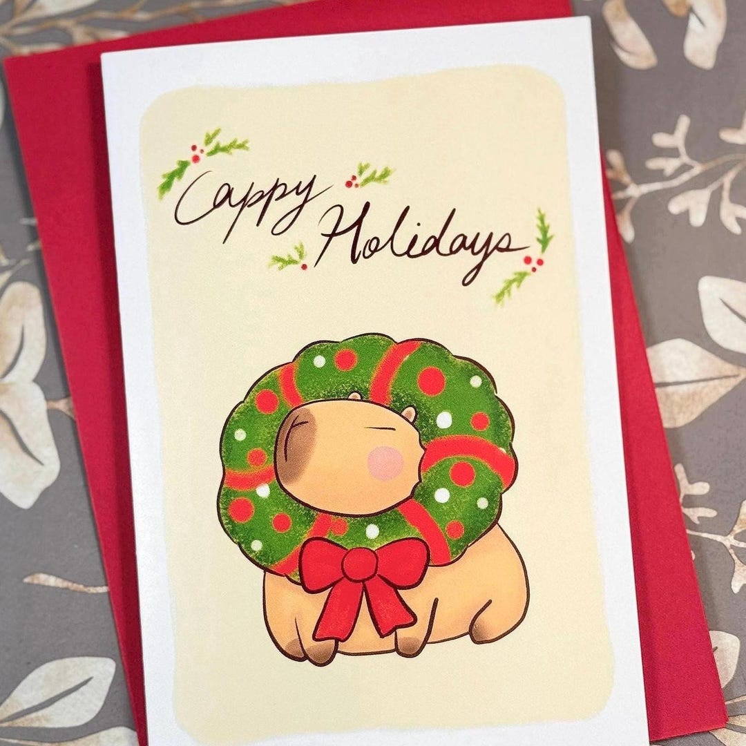 Capybara Christmas Card, Capybara Holiday Greeting Card With Red ...