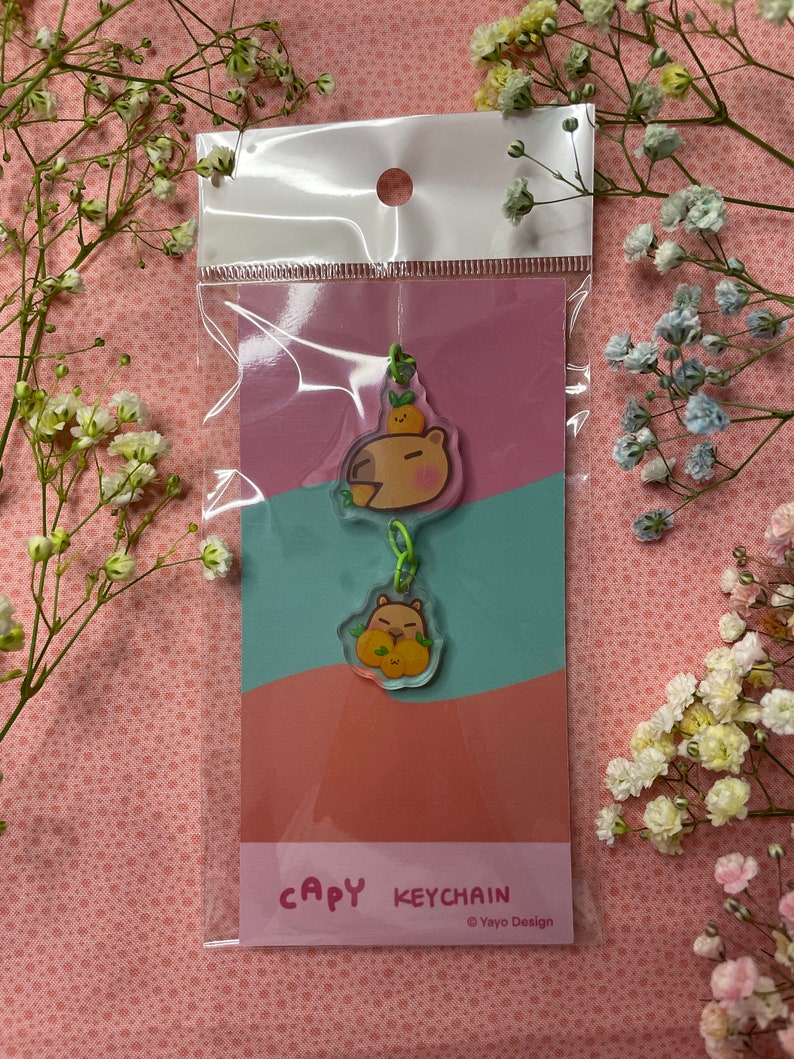 Capybara With Yuzu Keychain Fun and Cute Acrylic Keychain Backpack and ...