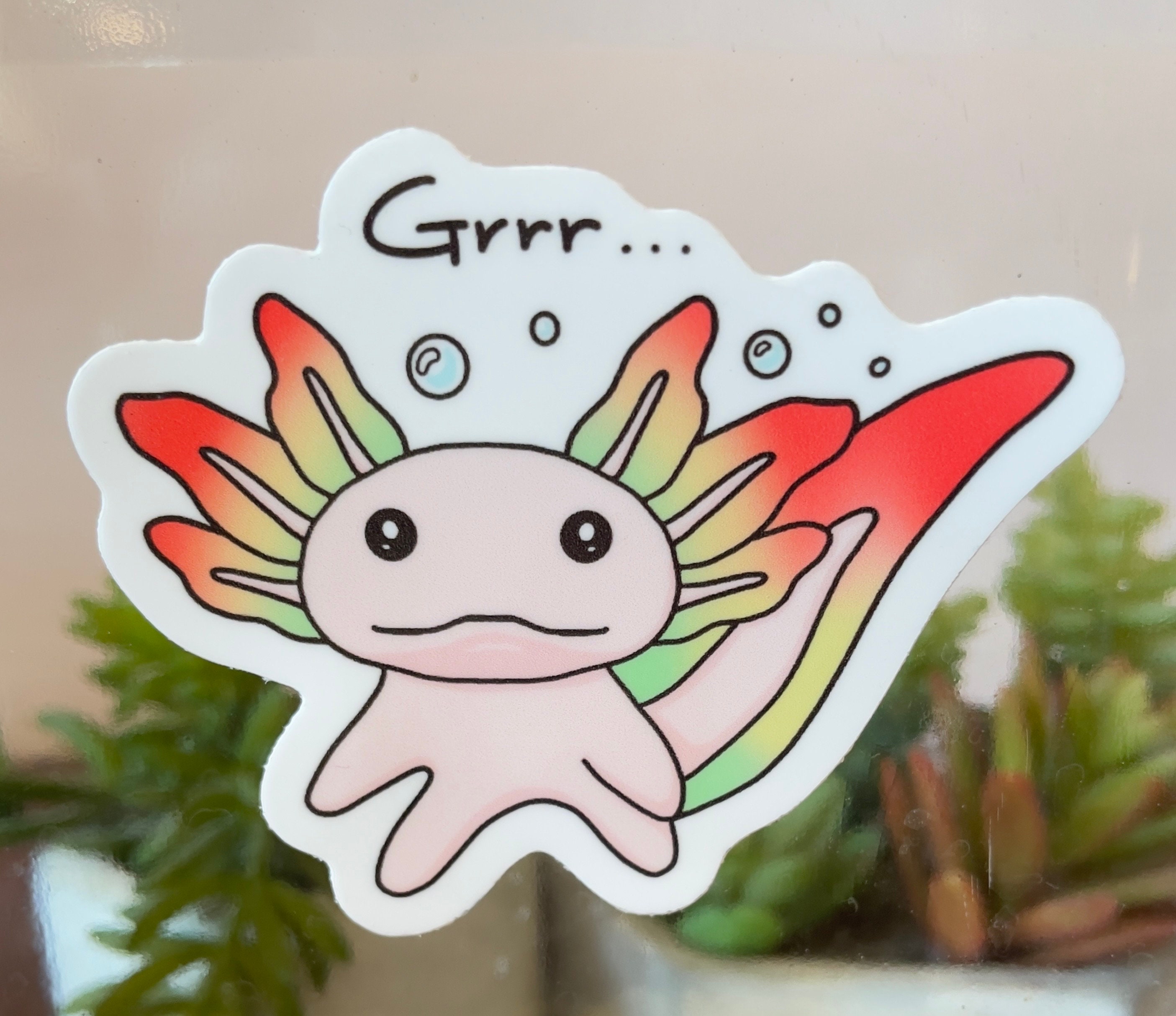 Axolotl Sticker, A Cute Face With Growling, Pink Rainbow Axolotl ...