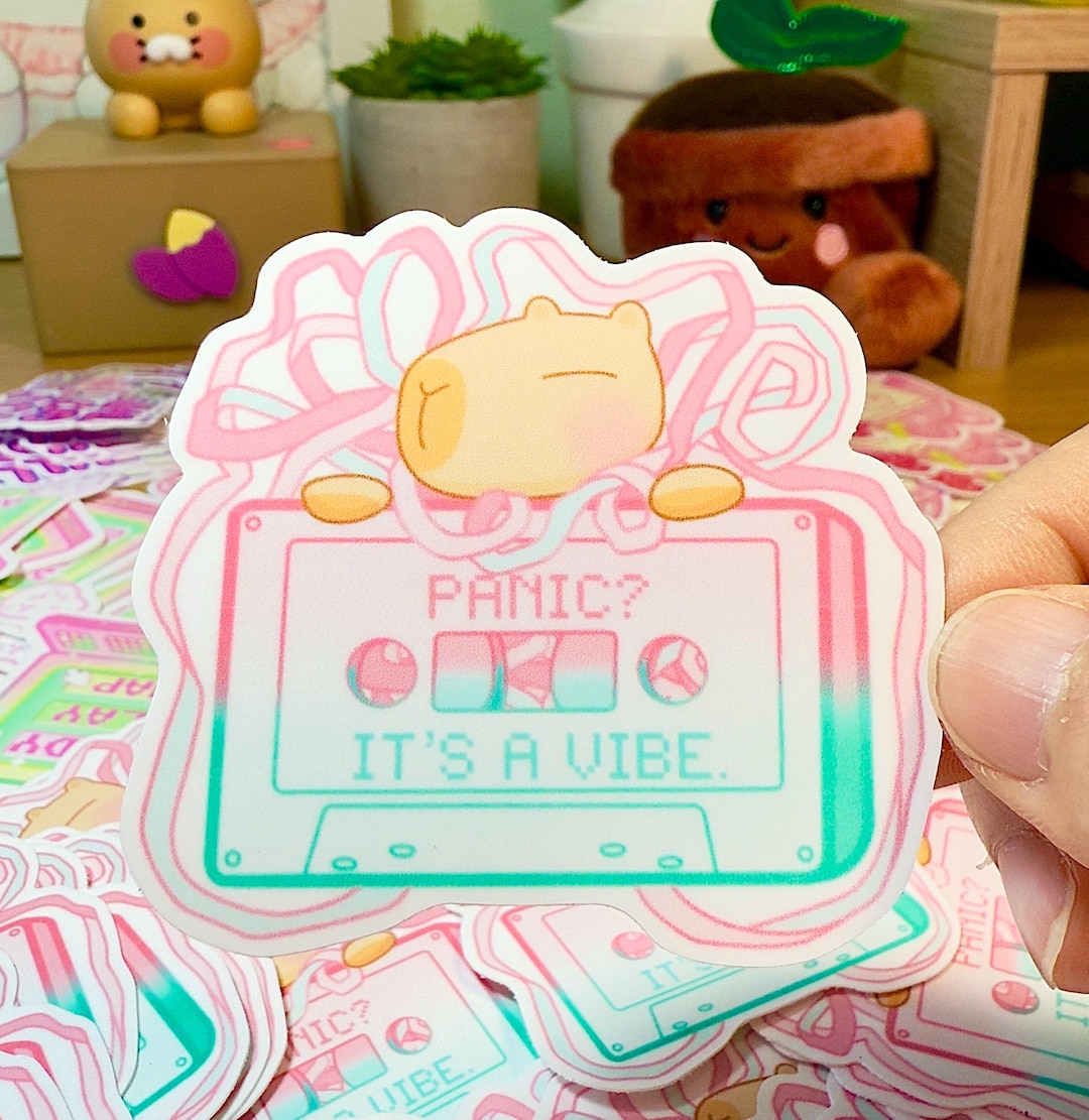 Panic? It’s a Vibe Sticker – Capybara Cassette Tape Sticker | Funny ...
