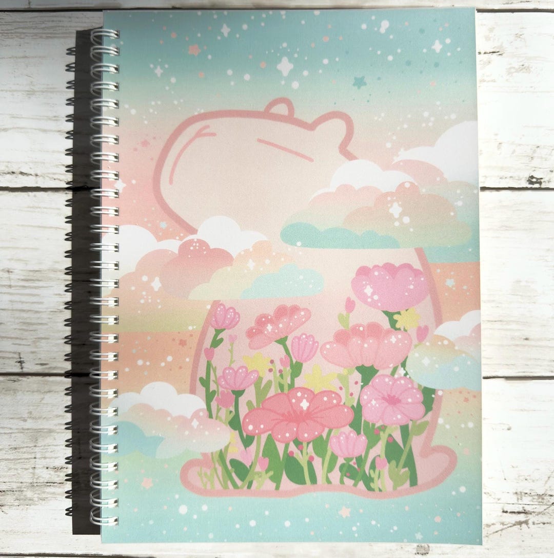 Capybara Notebook With Aesthetic Flowers & Clouds – Cute Stationery for ...