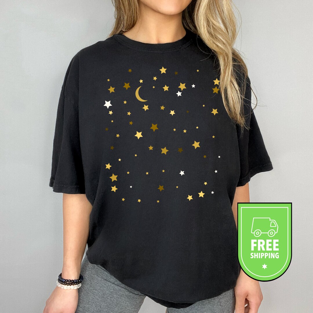 Boho Moon and Stars Shirt, Gold Stars Tee, Mystical Astronomy T-shirt ...