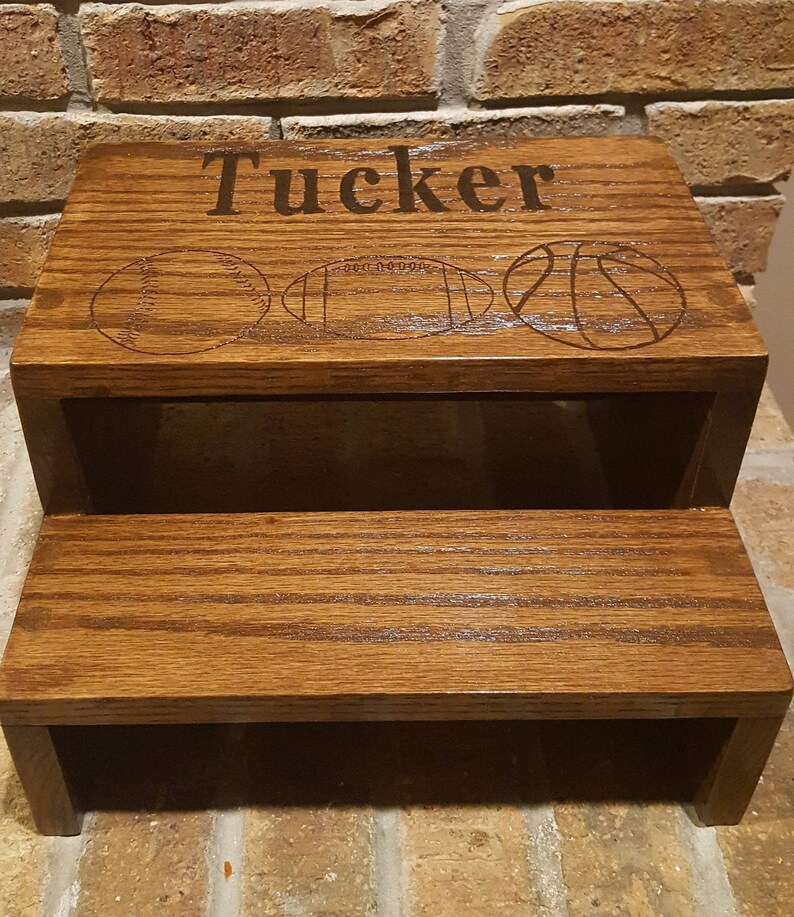 Two Step Stool Personalized Name and Sports Balls Burned Into the Wood ...