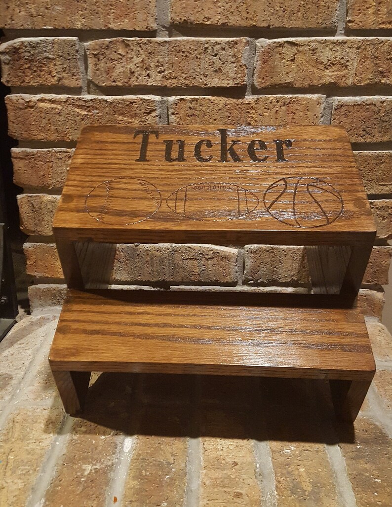 Two Step Stool Personalized Name and Sports Balls Burned Into the Wood ...