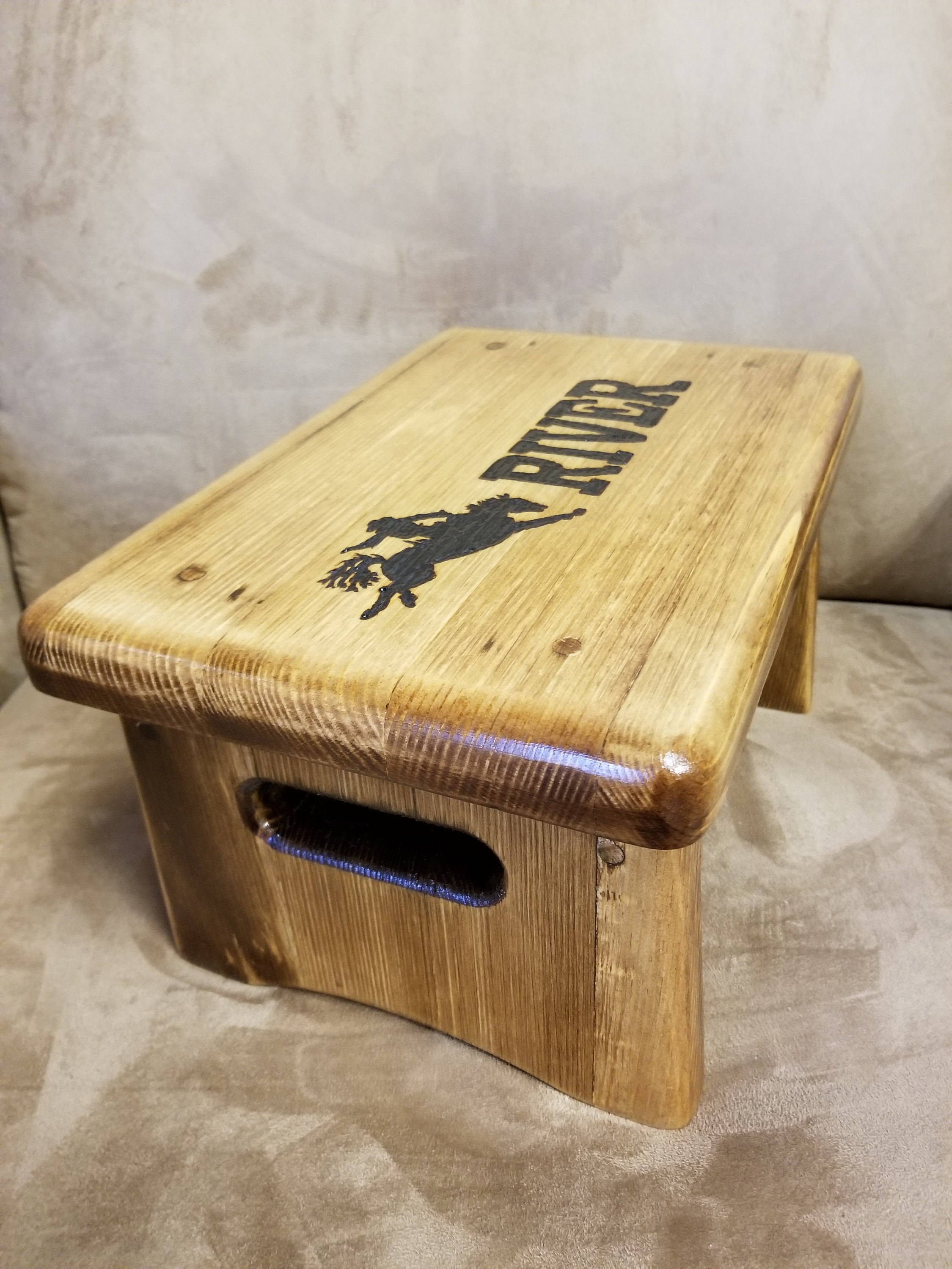 Personalized Step Stool With a Cowboy and Bronco. Two Carrying Handles ...