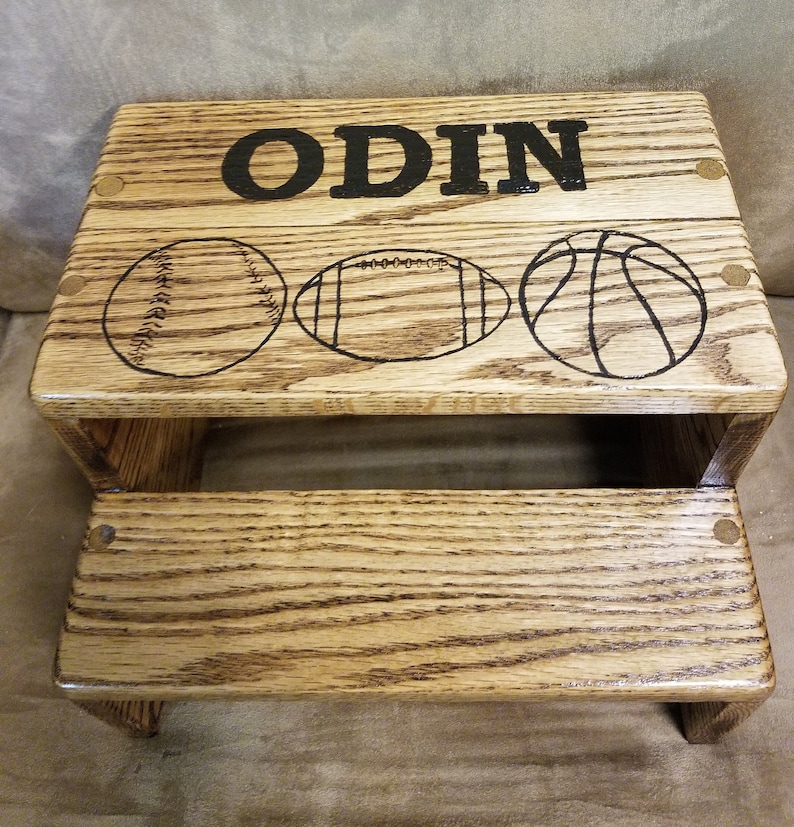 Two Step Stool Personalized Name and Sports Balls Burned Into the Wood ...