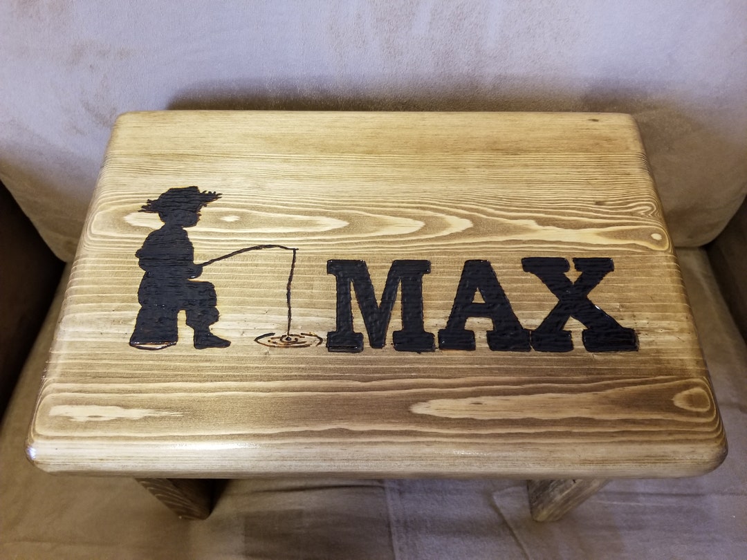Personalized Step Stool With Country Boy Fishing. Two Carrying Handles ...