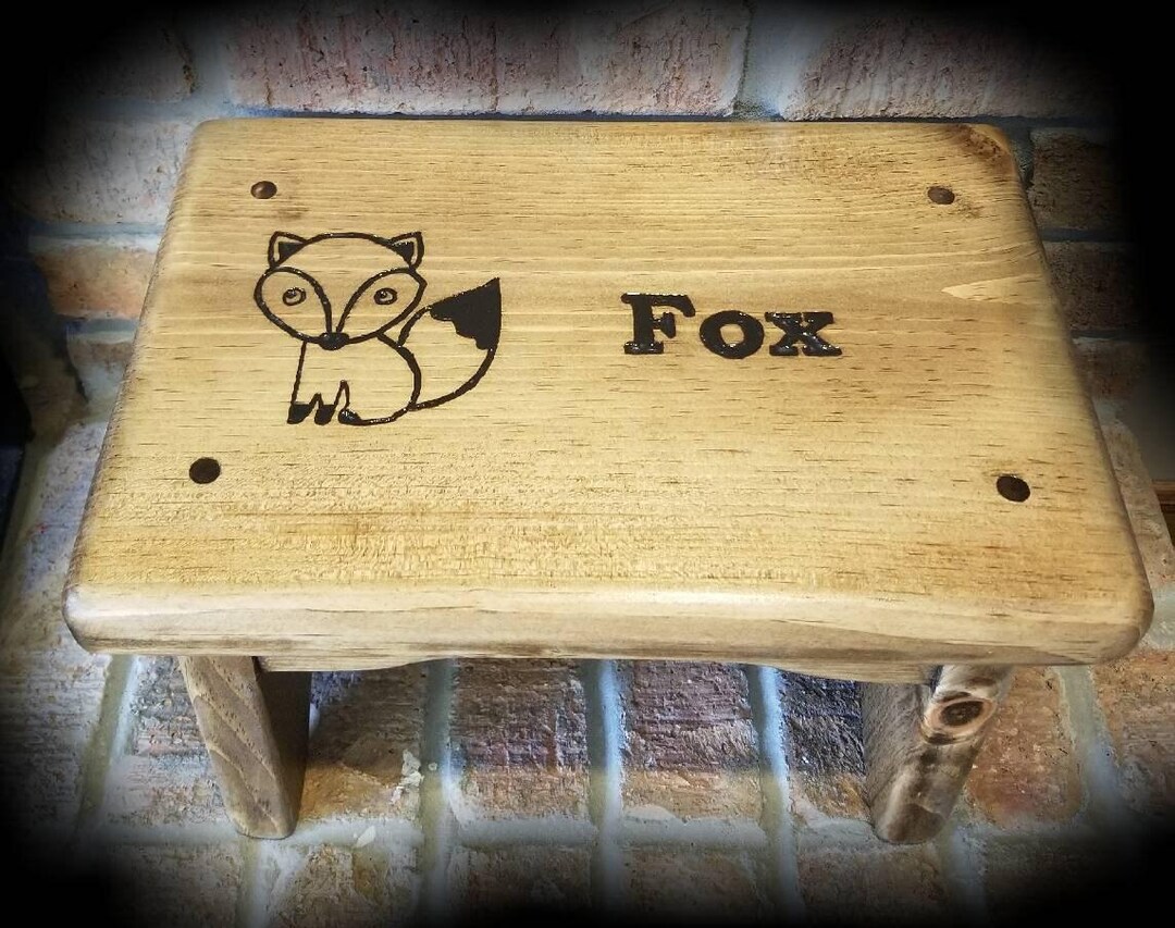 Wood Burned Fox With Personalized Name and Carrying Handles. Solid Wood ...