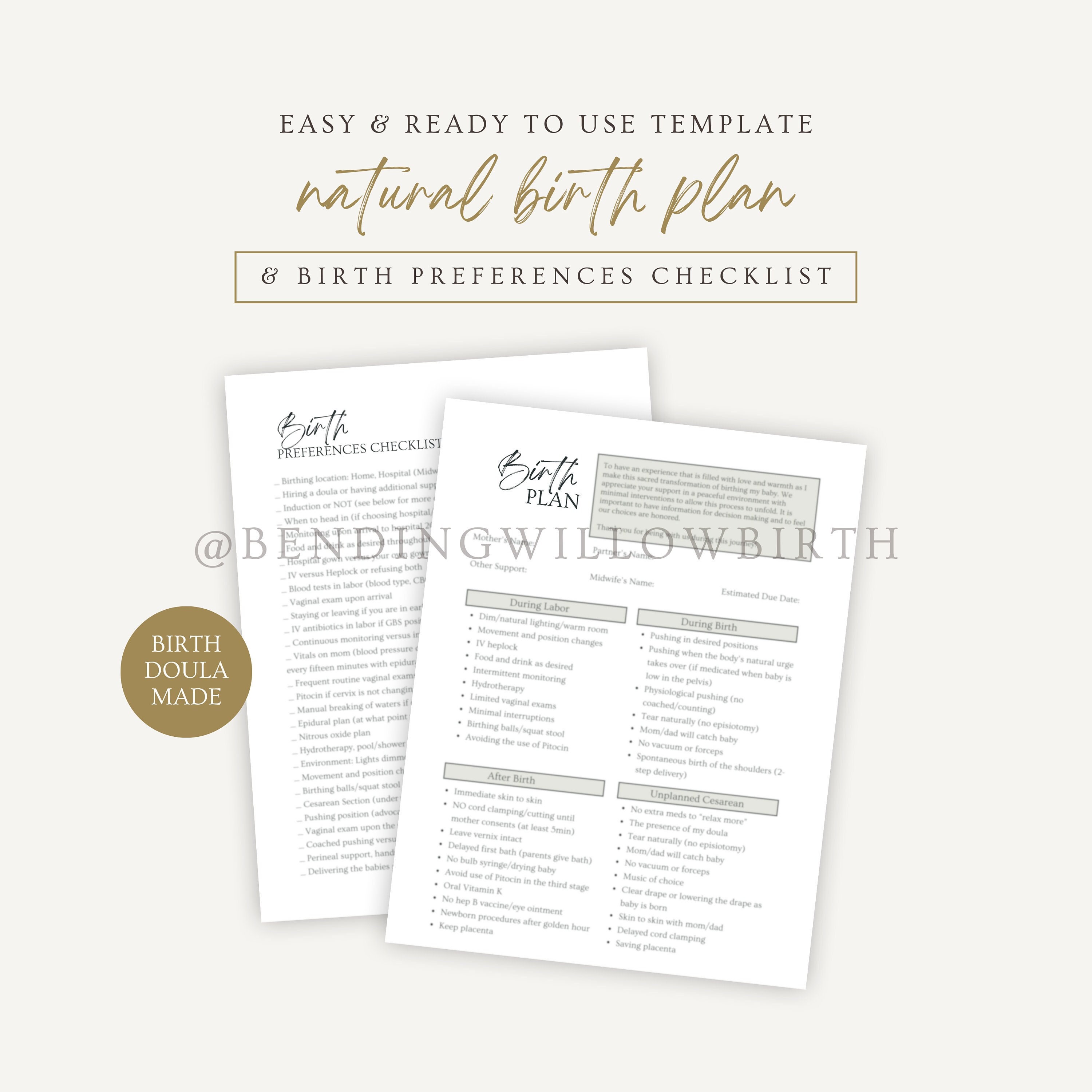 Birth Plan Template, Editable Birth Plan, Natural Birth Plan, Printable ...