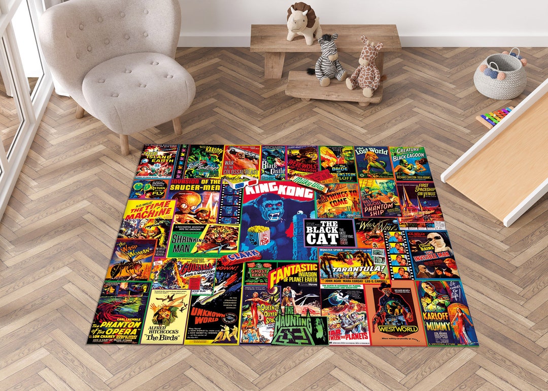 Movie Poster Rug, Poster Rug, King Kong Themed Rug, Movie Collage Rug ...