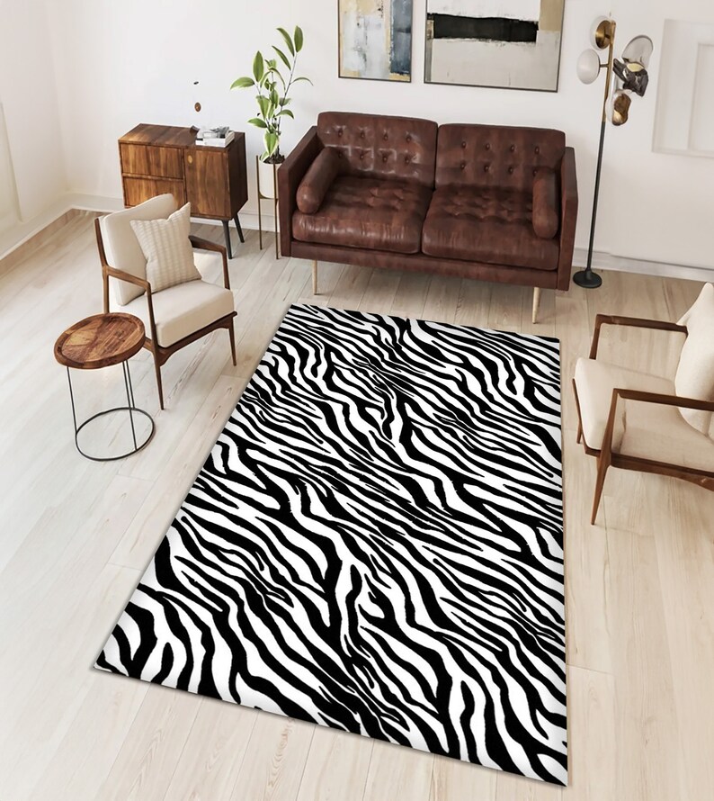 Zebra Skin Rug, Zebra Pattern, Abstract Rug, İrregular Line Rug, Black ...