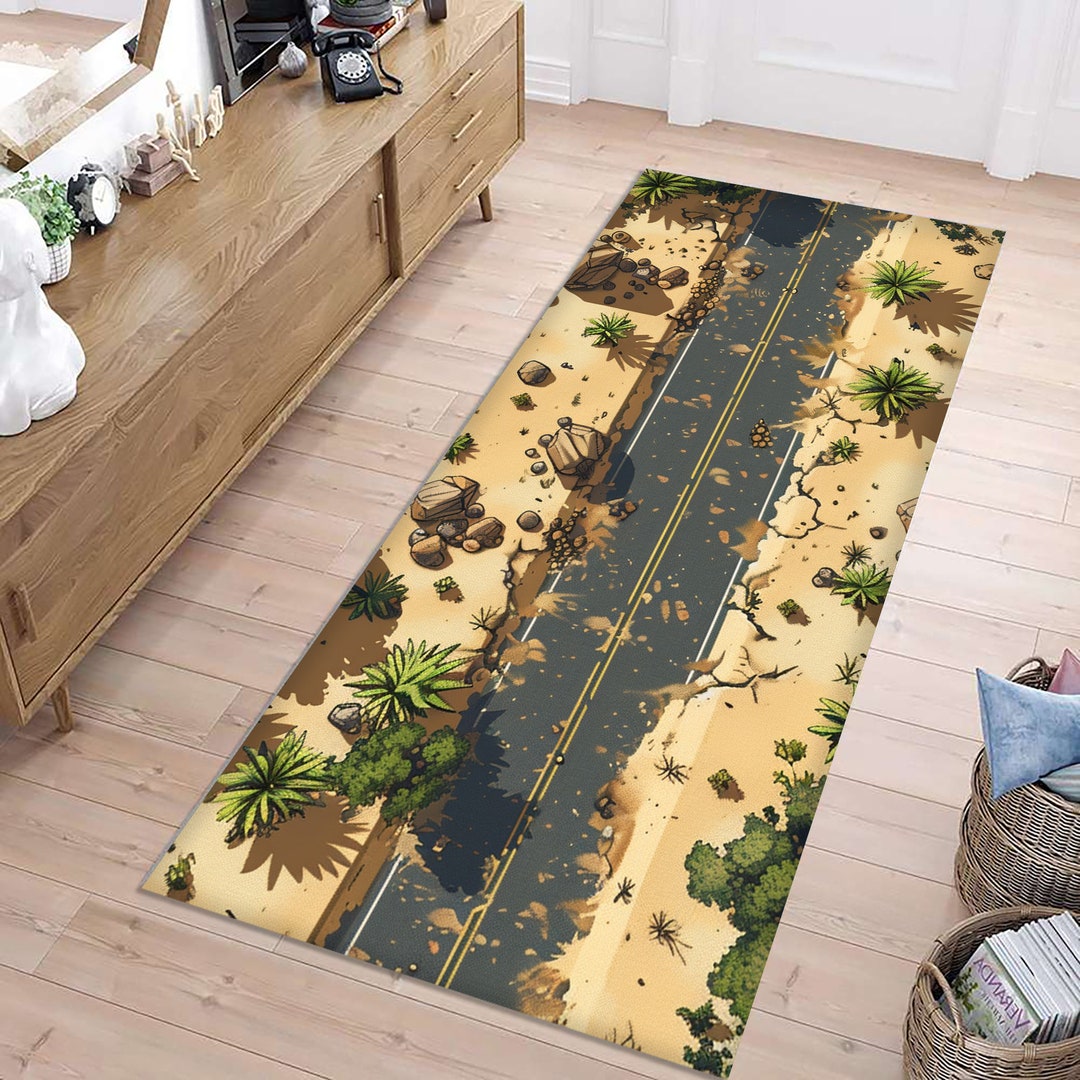 Road Rug, Asfalt Road Rug, Desert Road Rug, Playmat Runner, Runner Rug ...