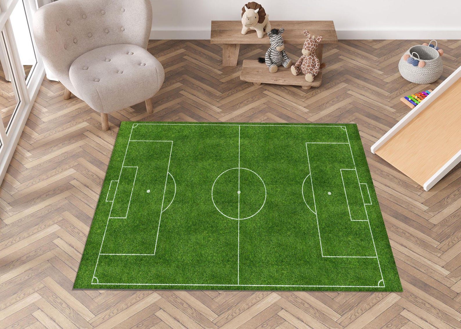 Soccer Field Rug: Kids Room Play Mat, Non-slip Cotton Base - Etsy