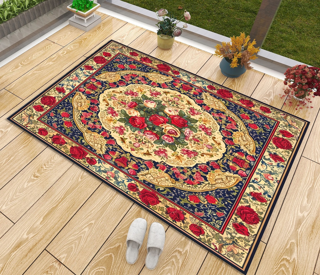 Flowers Rug, Red Rose Rug, Persian Motifs Design, Room Decoration ...