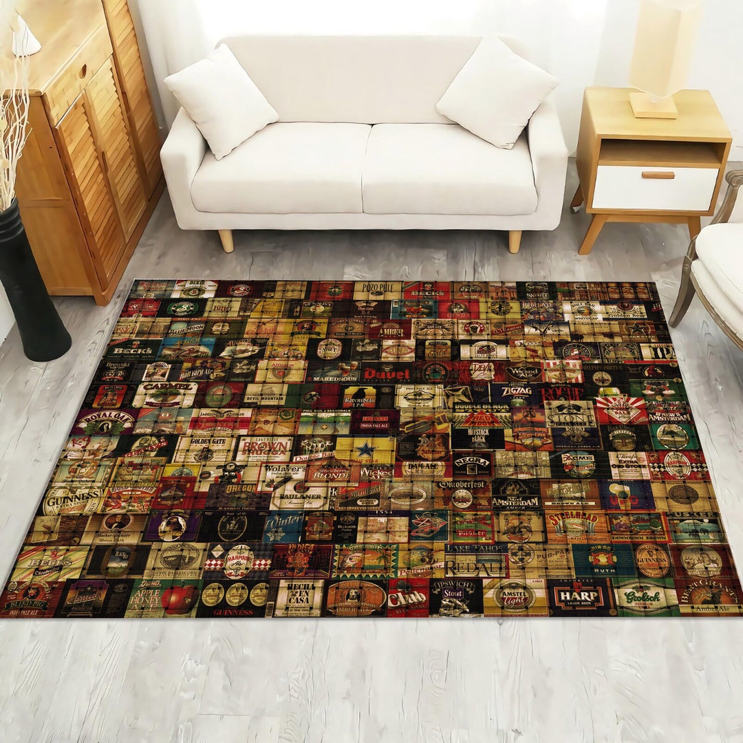 Retro Beer Label Rug: 3D Print, Non-slip Cotton Base - Etsy