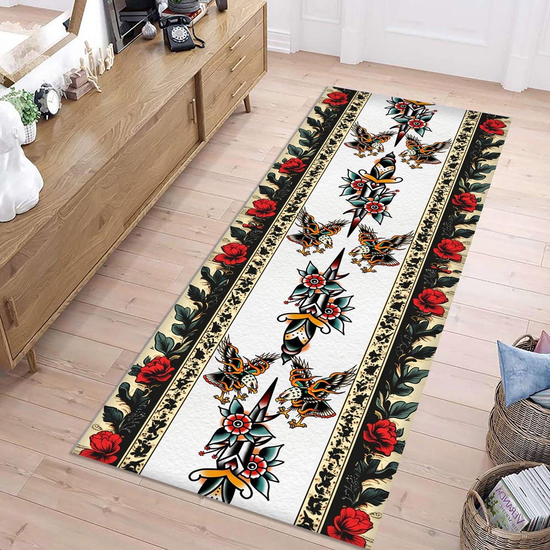 Tattoo Runner Rug, Tattoo Design, Runner Rug, Eagle Tattoo Rug, Tattoo ...