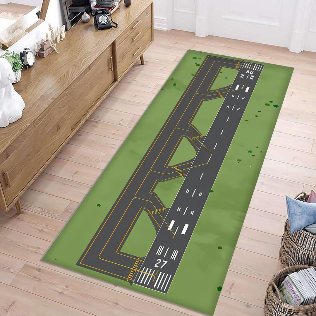 Airplane Runway Rug: Kids Aviation Play Mat, Non-slip Cotton Base - Etsy