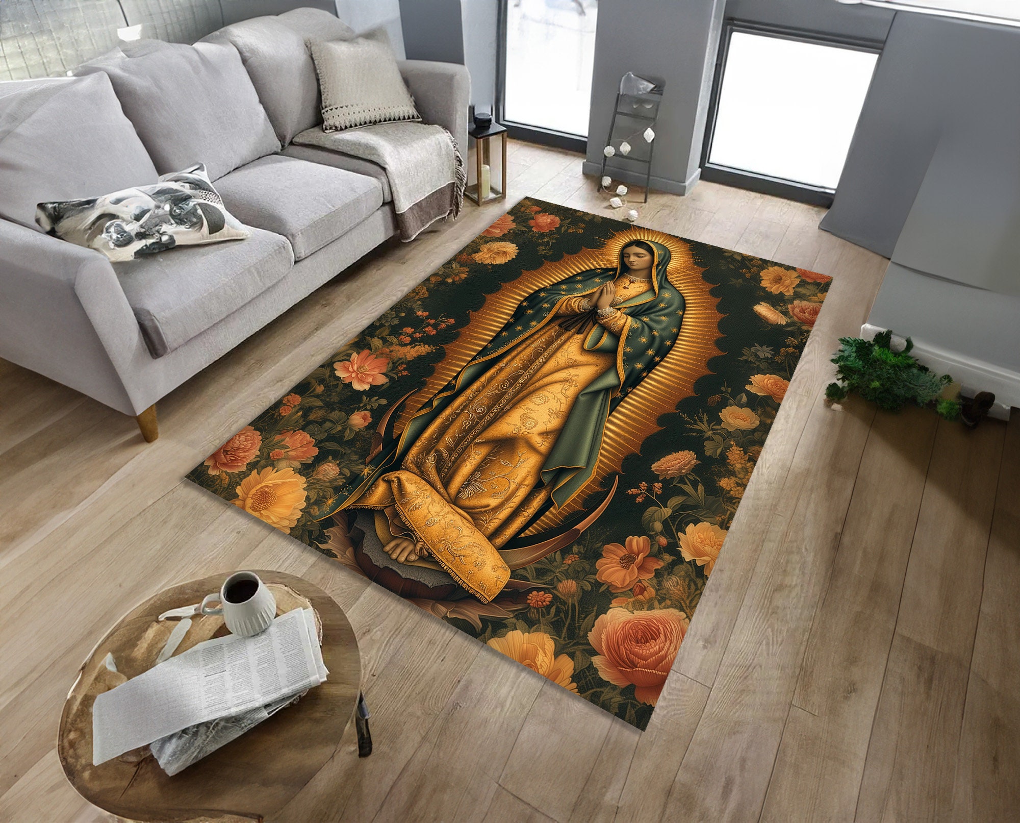 Virgen De Guadalupe Rug: Catholic Holy Mother Mary Velvet Rug - Etsy