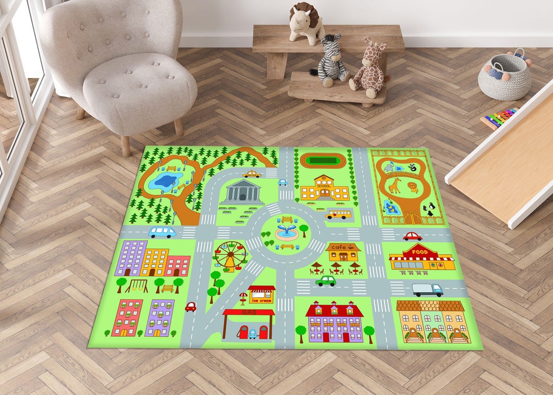 City Map Rug, Road Rug, Race Truck Rug, Game Map Rug, Game Mat, Kids ...
