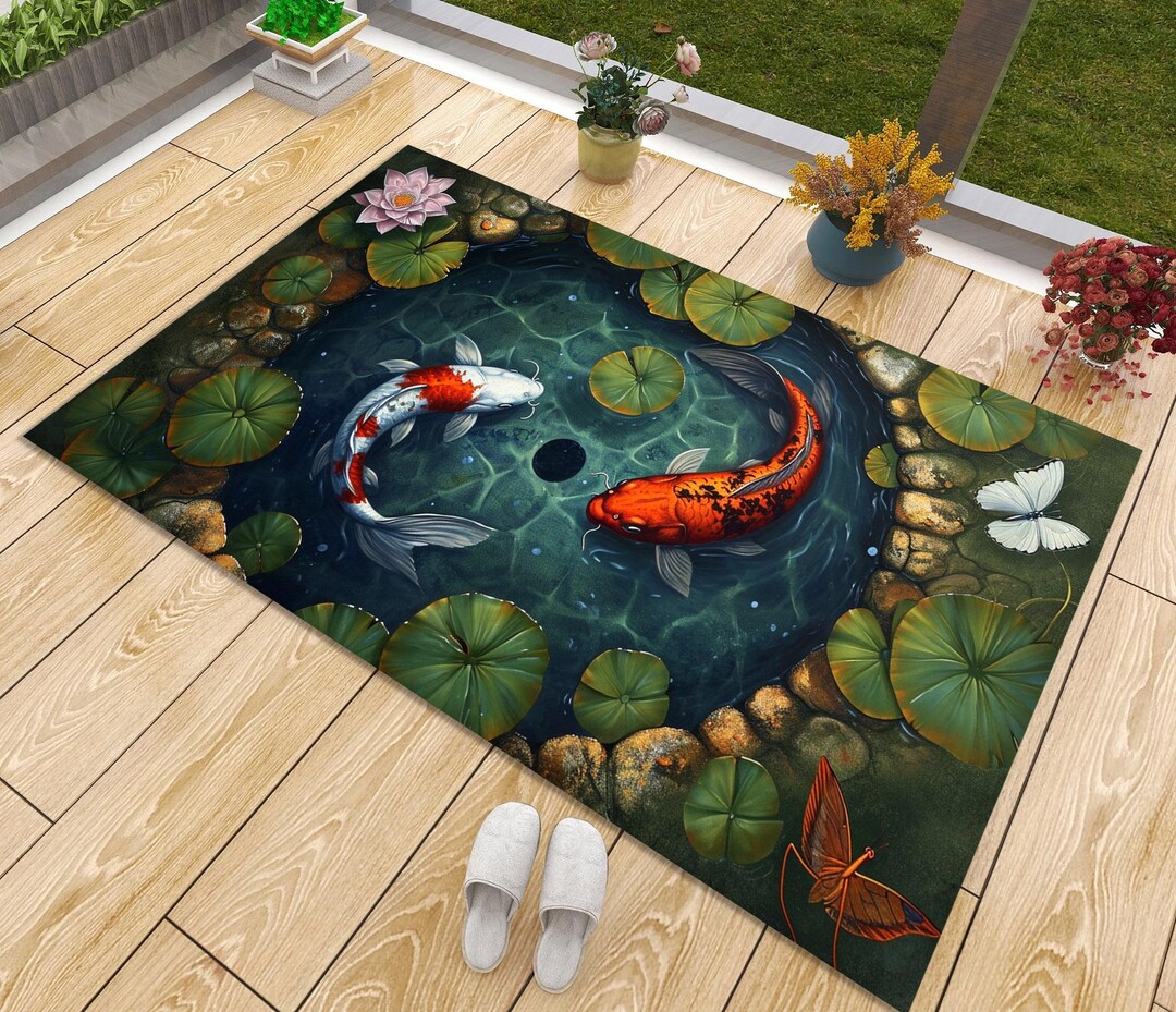 Fish Rug, Koi Fish Rug, Koi Pond Rug, Pond Rug, Japanese Design Rug ...