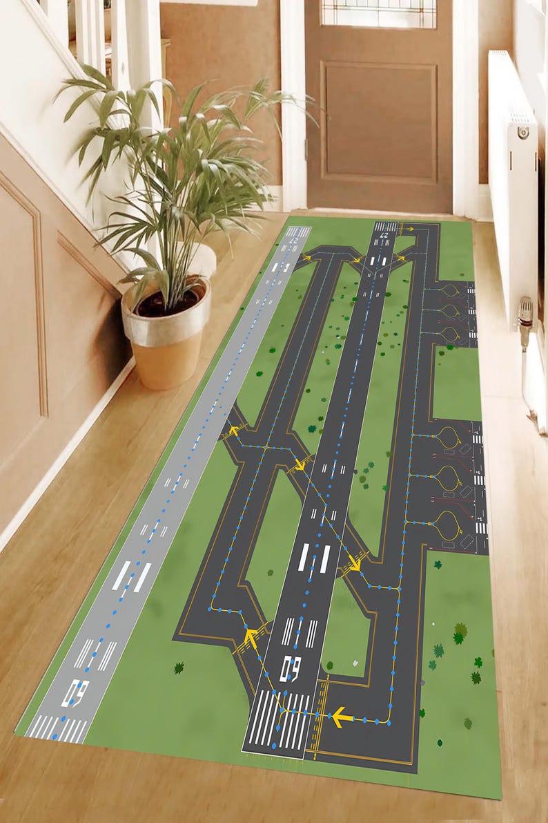 Airplane Runway Rug: Kids Aviation Play Mat, Non-slip Cotton Base - Etsy