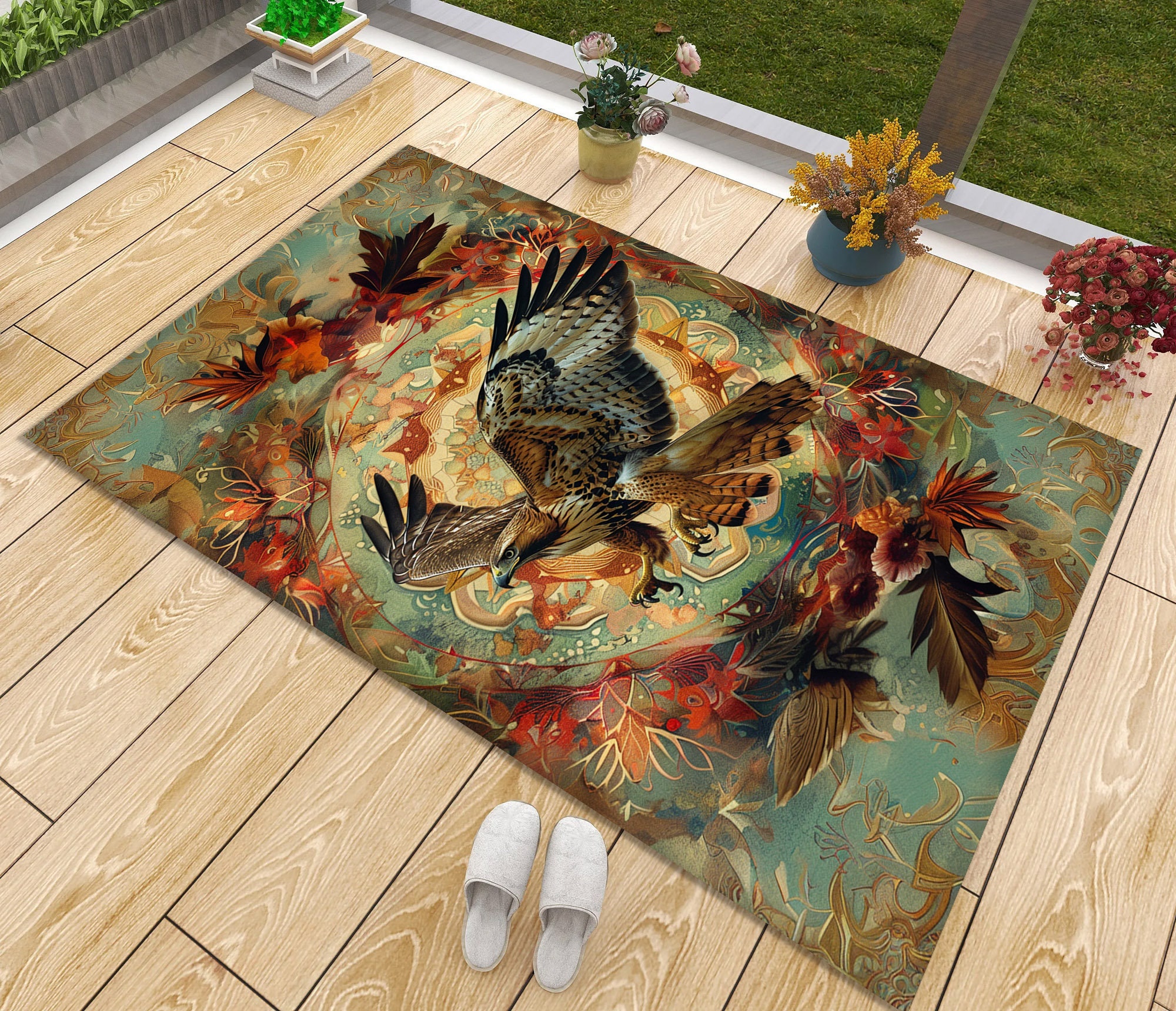 Hawk Rug, Red Tailed Hawk Rug, Animal Rug, Rustic Home Decor ...