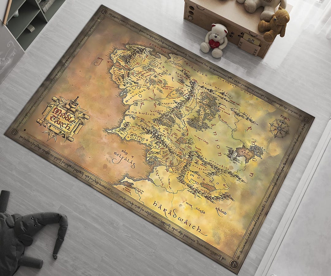 Middle Earth Rug, Lord of the Ring Rug, Map Area Rug, LOTR Rug, Map Rug ...