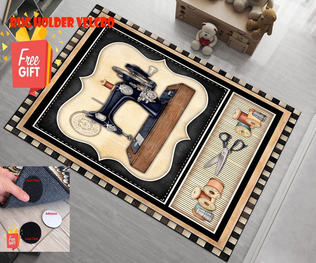 Tailor Rug, Sewing Machine Design, Home Decor, Vintage Rug, Craft ...