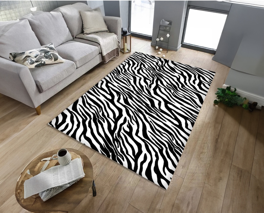 Zebra Skin Rug, Zebra Pattern, Abstract Rug, İrregular Line Rug, Black ...