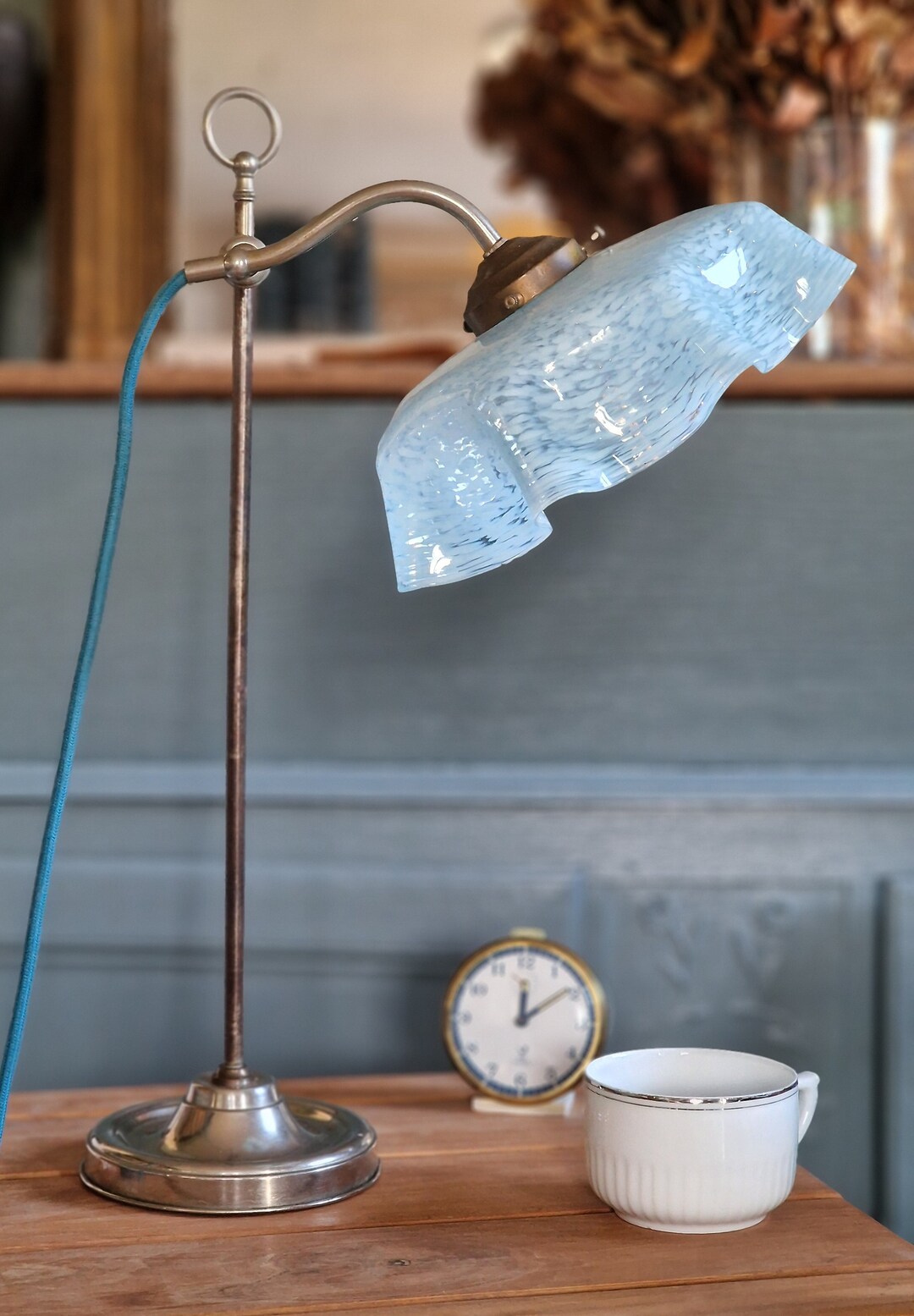 Old Lamp, Metal and Blue Clichy Glass - Etsy