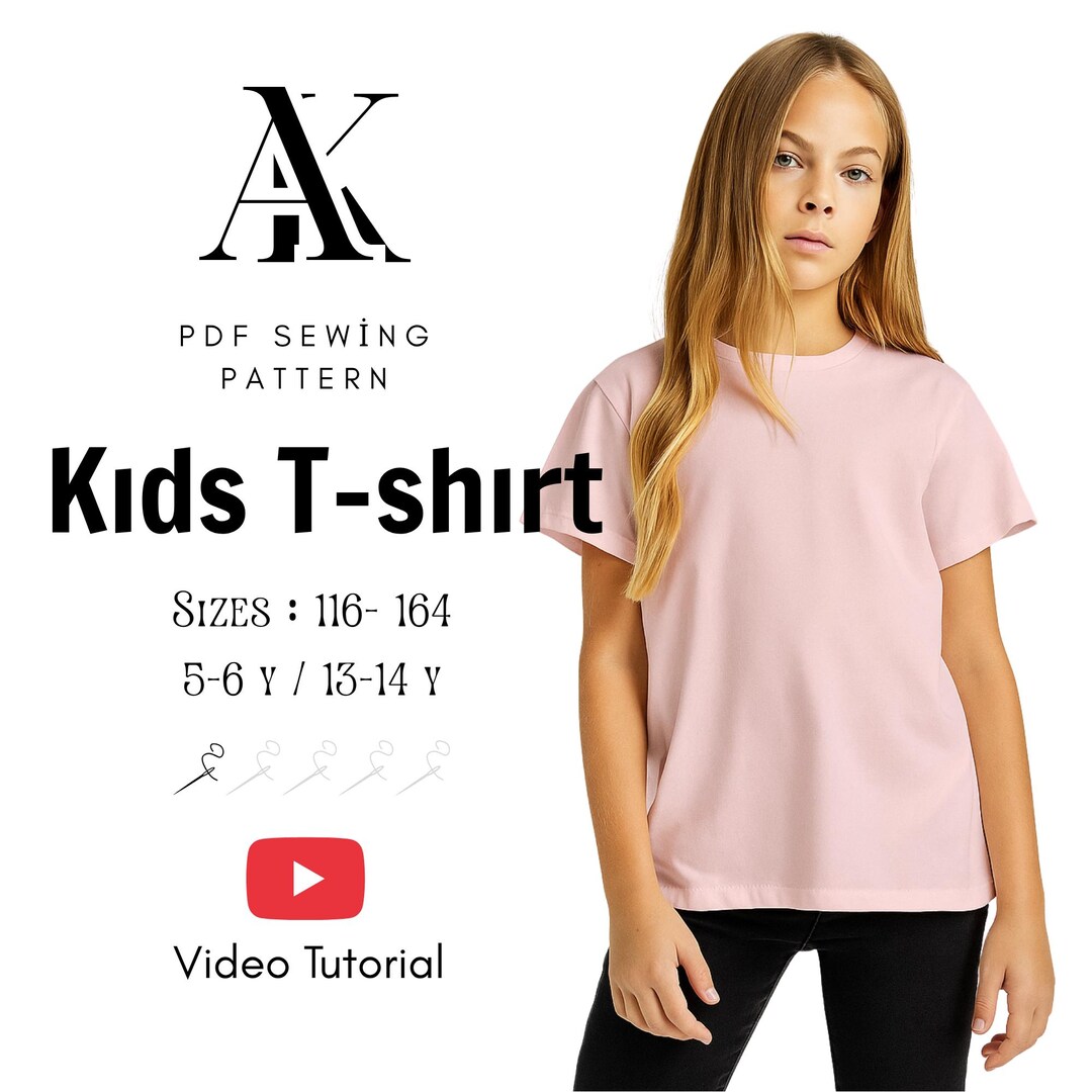 Kids T-shirt Sewing Pattern PDF Sizes 116–164 Ages 5–14 Easy DIY With ...