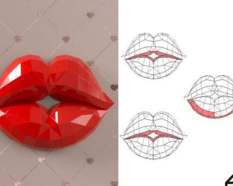 Papercraft 3D LIPS Mouth With Teeth/ Low Poly Lips/ Wall Decor for Home ...